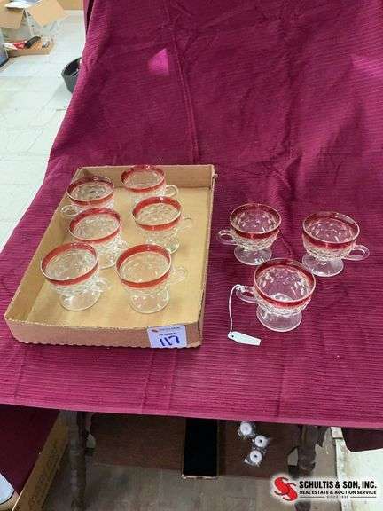 Ruby flash glass diamond point cups 9 of them - SCHULTIS & SON, INC.