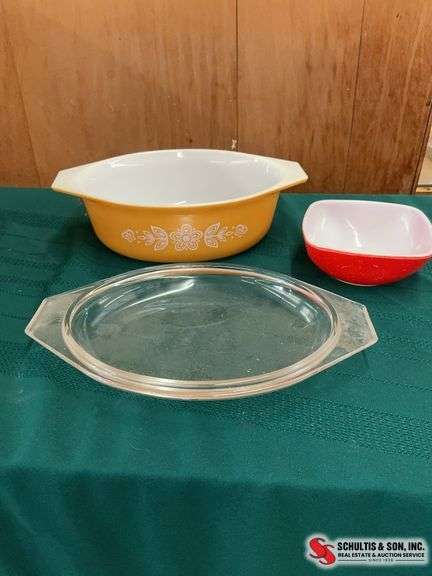 Pyrex casserole dish in the “Butterfly Gold” pattern with a lid- and a ...