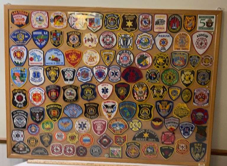 XL Corkboard Display with Michigan Fire Department Patches - Sherwood ...
