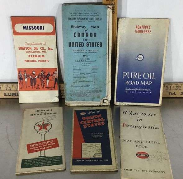 6 Vintage Gas Station/Oil Road Maps 1940’s (Canadian Gov Map 1953 ...