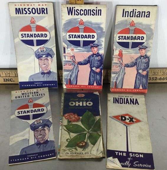 6 Vintage Gas Station/Oil Road Maps (most 1950’s) - Sherwood Auctions