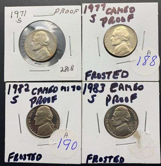 1971 S Proof, 1977 S Cameo Proof, 1982 S MS70 Cameo Proof, & 1983 S ...