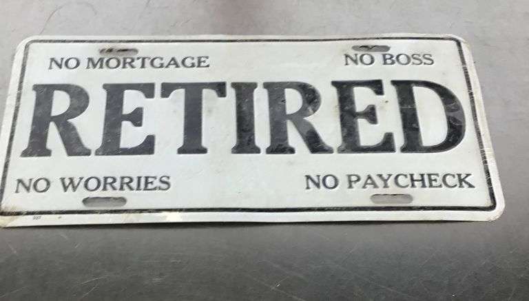 “RETIRED” License Plate - Sherwood Auctions