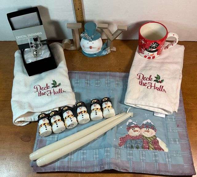 Snowman Joy, Crystal Glass Snowman, Placemats, 2 Dish Towels, Snowmen ...