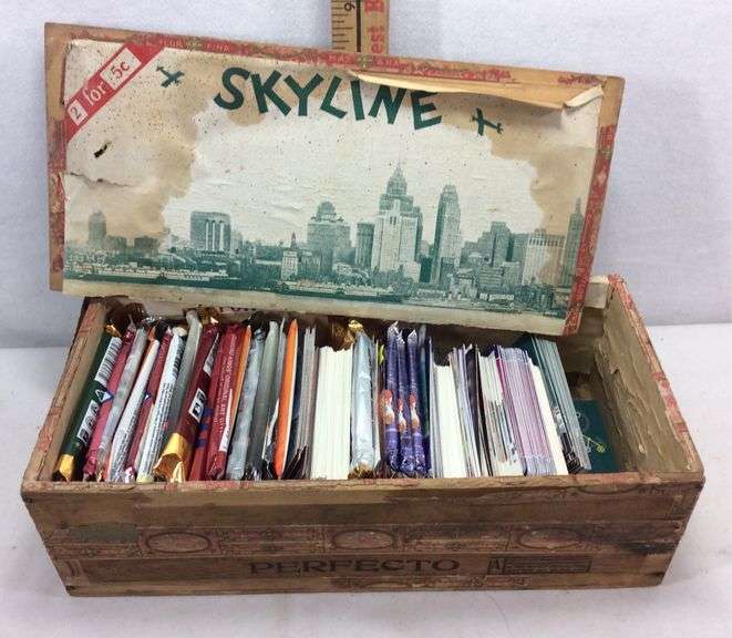 SKYLINE Wooden Cigar Box With Sports Cards (ALL packages have been ...