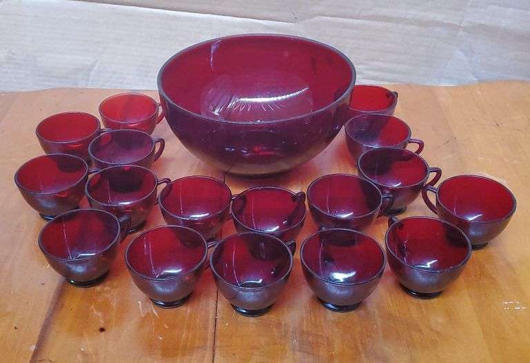 Vintage Ruby Red Punch Bowl Set - Sherwood Auctions