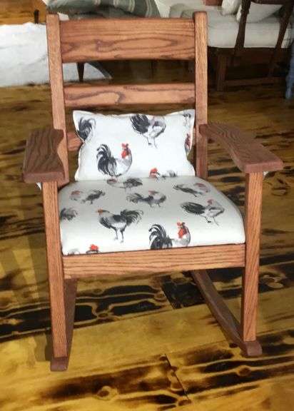 Wooden Rocking Chair 33”T,25”W, 32”D w/ Chicken Cushions - Sherwood ...