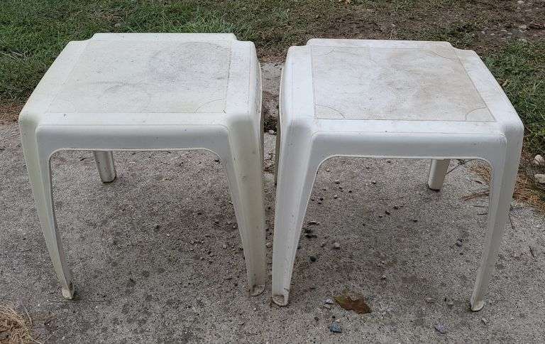2 Plastic Outside Tables - Sherwood Auctions