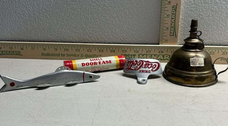 Coca-Cola Bottle Opener, Early Brass Lamp, Shell Door-Ease & More ...