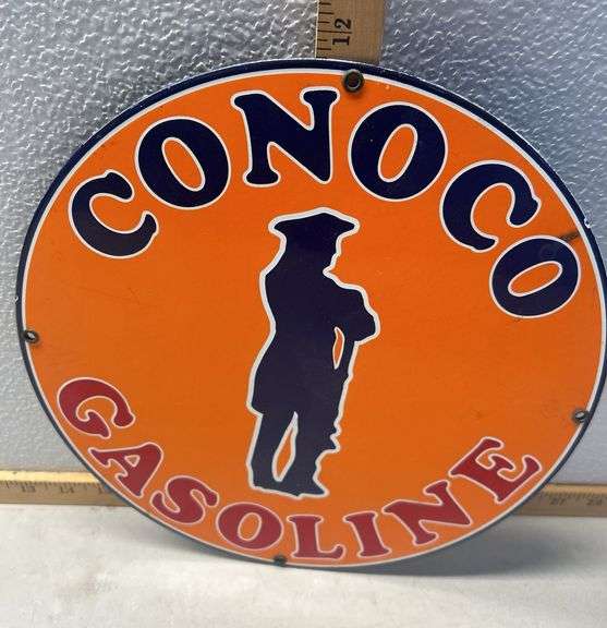 Conoco Gasoline Heavy Metal Sign - Sherwood Auctions