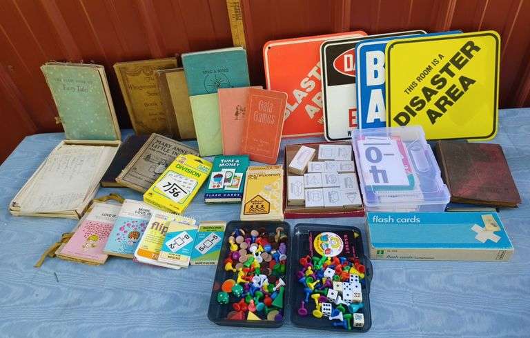 Misc Box Board Game Pieces Flash Cards, Books, - Sherwood Auctions