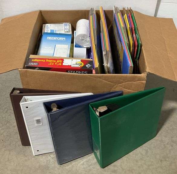 Large Box of Office- Magazine Files, 3 Ring Binders, Envelopes, Sales ...