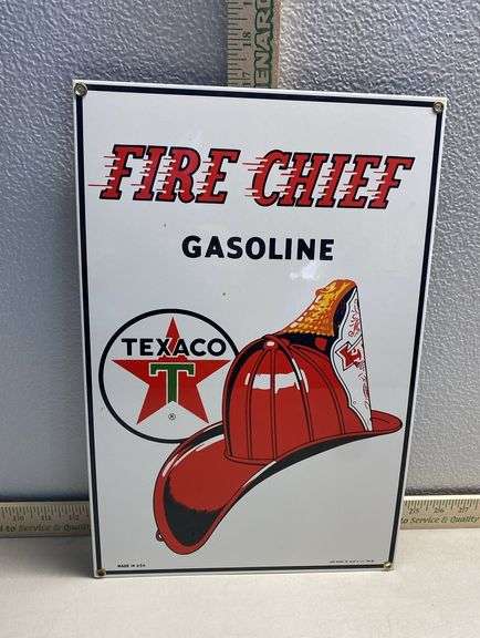 Texaco Fire Chief Gasoline Heavy Metal Sign - Sherwood Auctions