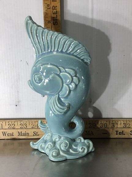 Blue Ceramic Fish Vase - Sherwood Auctions