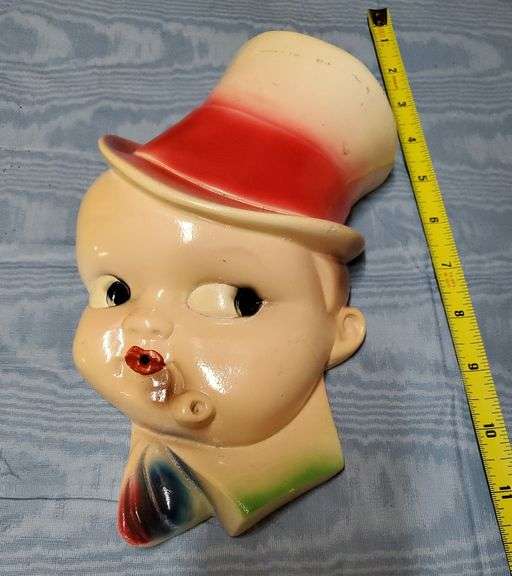 Chalkware String Holder Man w/Top Hat 9" - Sherwood Auctions