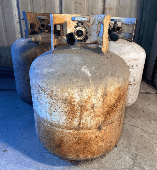 Two 20lb Outer Thread Propane Tanks- both are 1/2 + full & One 20lb ...