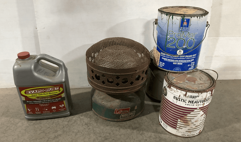 Paint (1 Full and 2 about 3/4) Rust Remover (full) & Coleman Heater ...