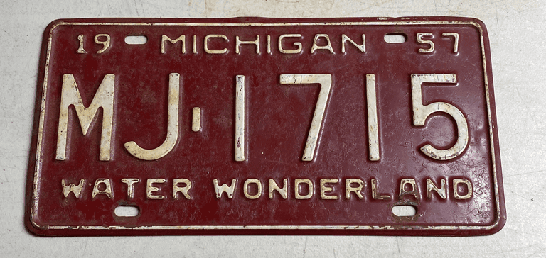 Michigan Water Wonderland License Plate 1957 - Sherwood Auctions
