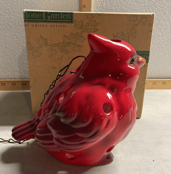 Stone Garden Hanging Ceramic Cardinal Candle Holder - Sherwood Auctions