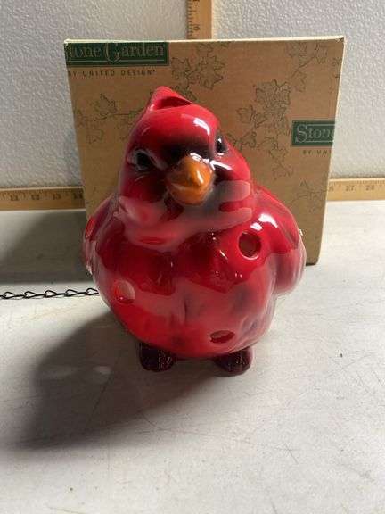 Stone Garden Hanging Ceramic Cardinal Candle Holder - Sherwood Auctions