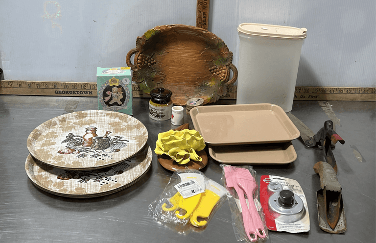 Plastic Wear, Dinner Plates, Cookie & Donut Cutter l, Antique Tap Spout ...