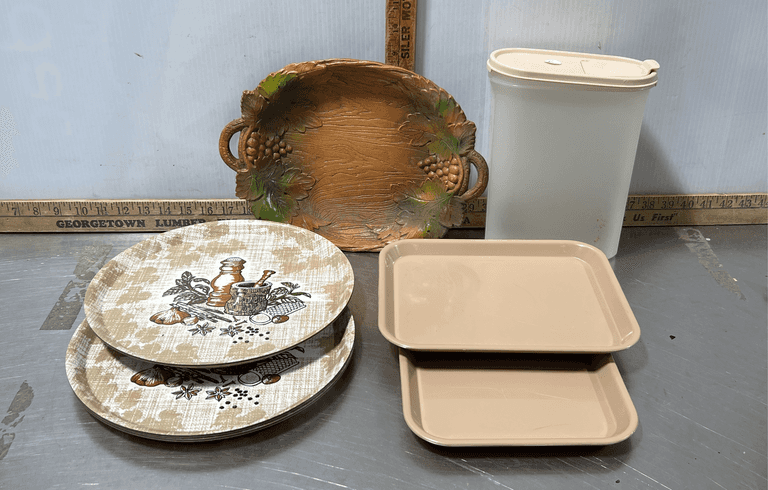 Plastic Wear, Dinner Plates, Cookie & Donut Cutter l, Antique Tap Spout ...