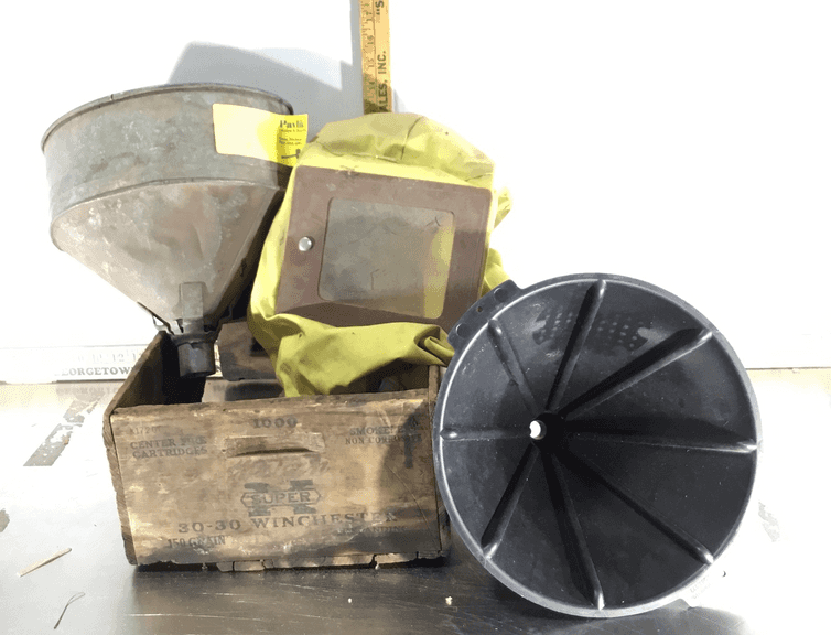 Winchester Ammo Wood Crate, Large Funnels and Dust Hood - Sherwood Auctions