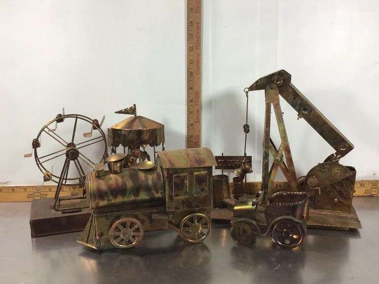 Vintage Copper Ferris Wheel, Carousel, Oil Derrick, Train Engine and Car - Sherwood Auctions
