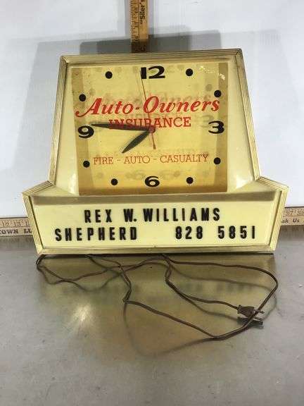 21”x16” Retro Auto-Owners Insurance Clock of Shepherd, Mi - Sherwood ...