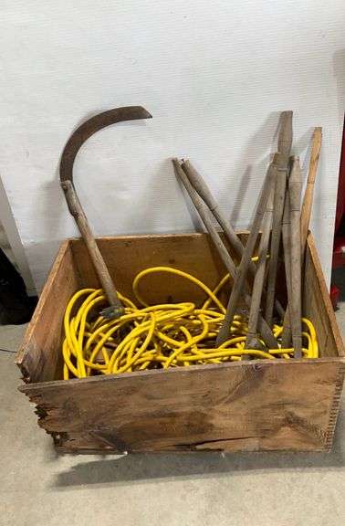 Damaged Search Light Wooden Crate with Spindles, Extension Cord & Hay ...