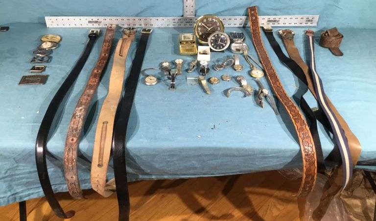Assorted Belt Buckles, Belts, Clocks and More - Sherwood Auctions