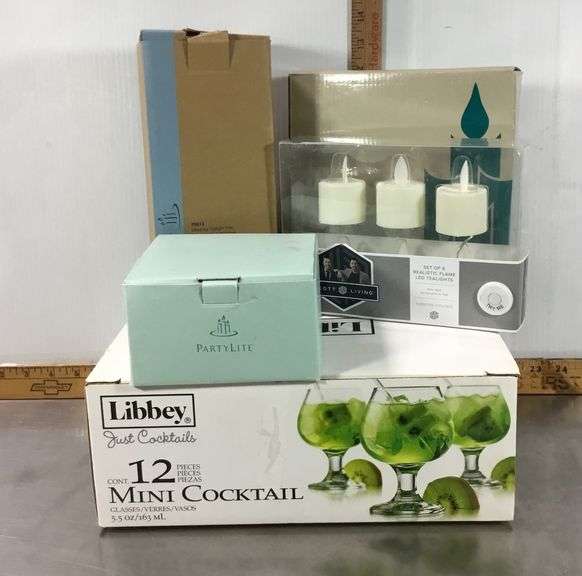 Libbey Cocktail Glasses, Partylite Candle Holders, LED Candles ...