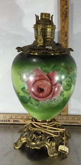 Electrically Converted Antique Hand Painted Kerosene Lamp - Sherwood ...