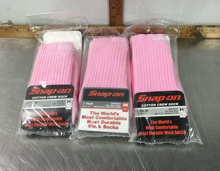 3 Pairs Of Snap-On (Size M) Crew Socks - Sherwood Auctions