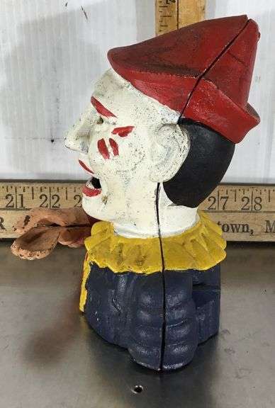 Vintage Cast Iron Humpty Dumpty Jester Mechanical Coin Bank - Sherwood ...