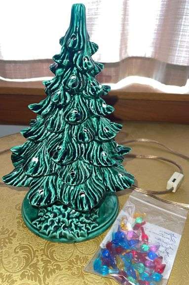Ceramic 10” tall Lighted Christmas Tree & Bulbs - Sherwood Auctions