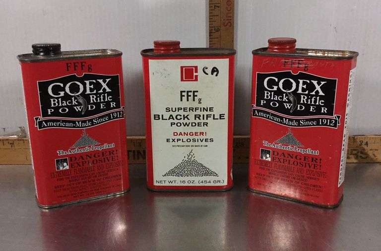 Empty Goex Black Rifle Powder Tins - Sherwood Auctions