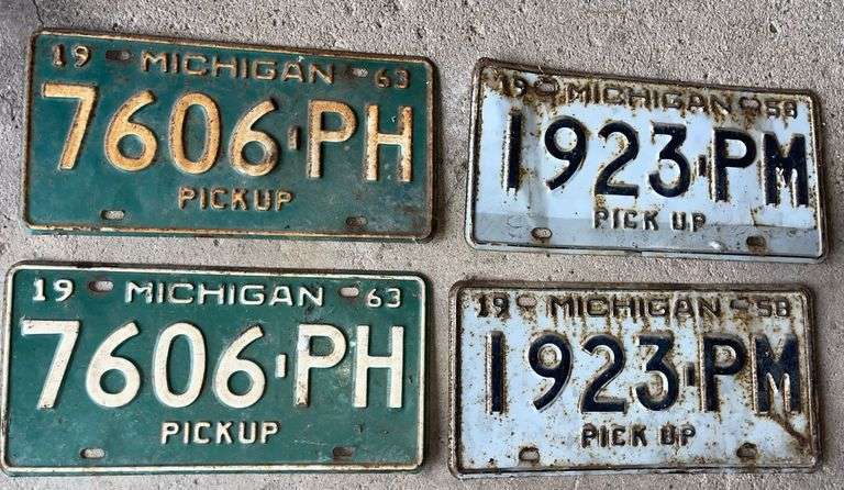 1958 & ‘63 Michigan Pick Up License Plates - Sherwood Auctions