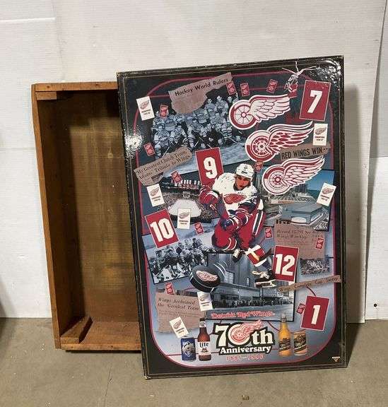 Detroit Red Wings 70th Anniversary Miller Beer Sign (30” x 20”) & Large ...