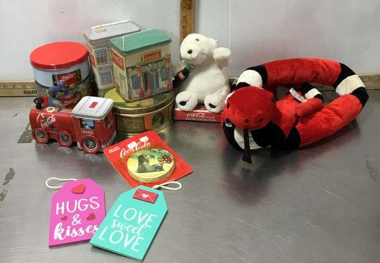 Coca Cola Collectibles, Plush Snake and Wall Hung Valentines Signs ...