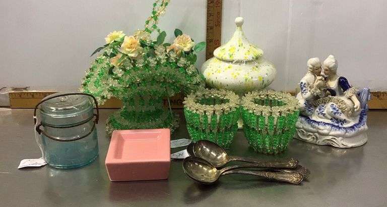 Pottery Compote Dish, Safety Pin/Bead Basket & Candle Holders, Mason ...