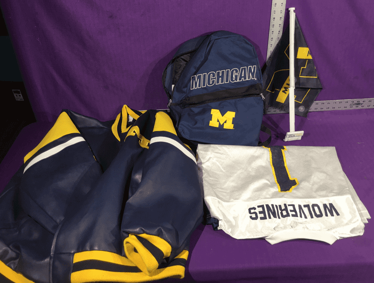 Michigan 3XL Leather Coat, 3XL Jersey, Backpack and Car Flag - Sherwood ...