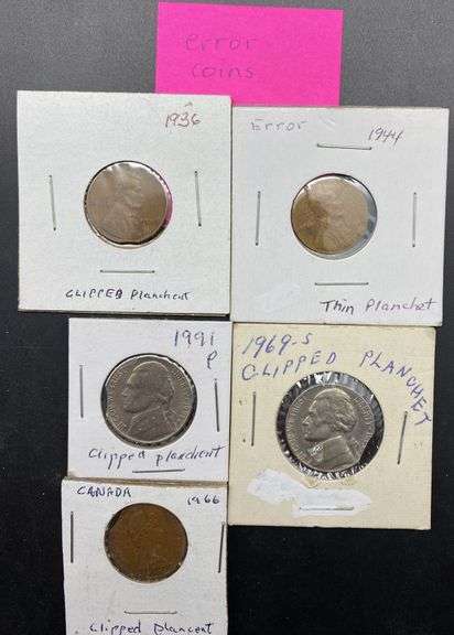 5 Error Coins, Variety - Sherwood Auctions