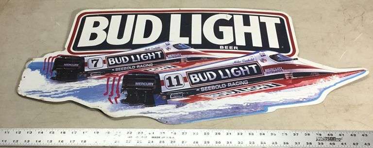 1991 Bud Light Racing Boat Embossed Tin Sign 34.5”x16.25” - Sherwood ...