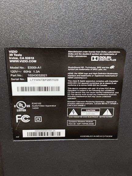 Vizio 52” TV- has power - Sherwood Auctions