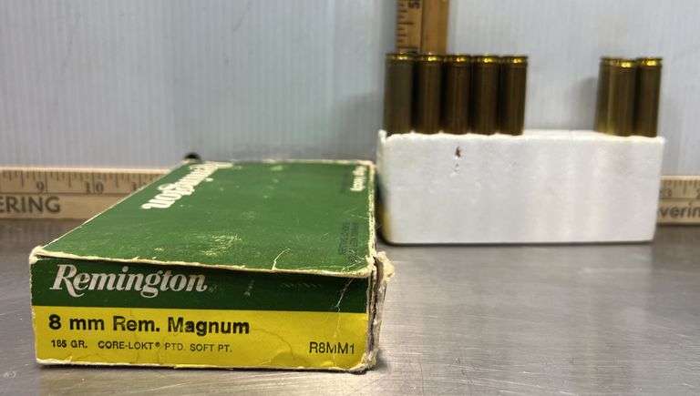 Remington 8mm Magnum 185 GR. Qty- 10 Live Rounds, Qty- 12 Empty Casings ...