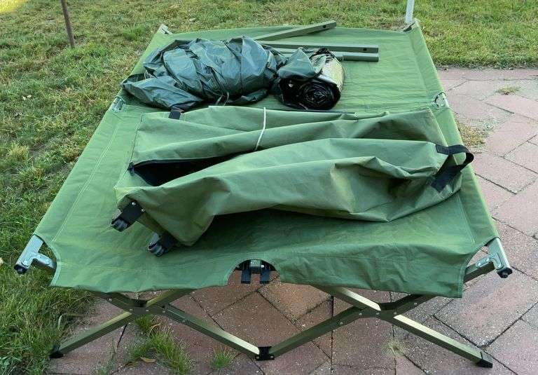 75”x52” Camping Cot, Sleeping Mat & Attachable Cot Tent - Sherwood Auctions
