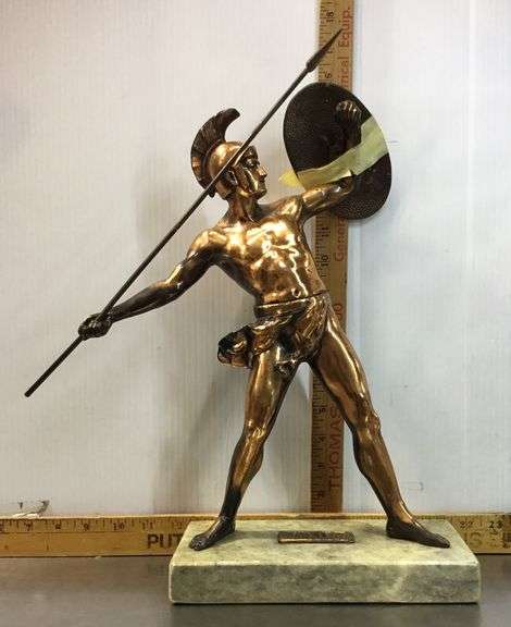 Bronze Achilles Figure & Marble Base Statue - Sherwood Auctions