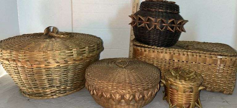 Native American Splint Wood MOHAWK Basket w/ Curl Design & Other Hand ...