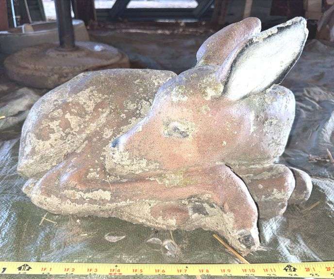 Heavy Cement Fawn Yard Statue - Sherwood Auctions